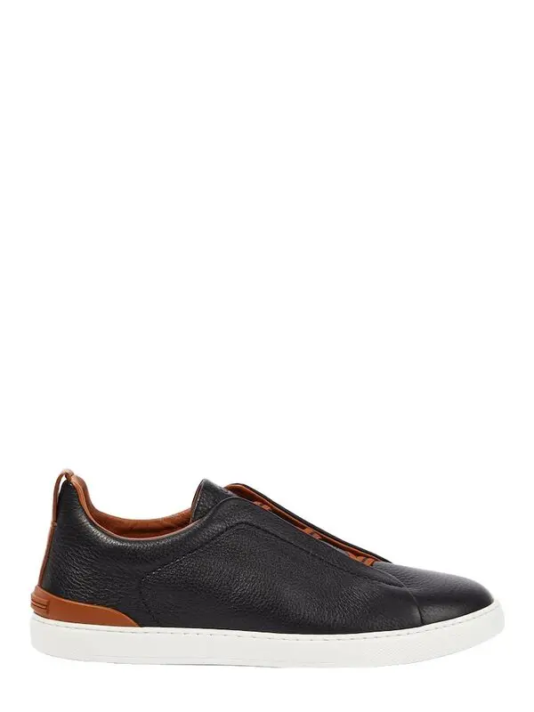 Zegna Triple Stitch Deer Leather Sneakers - Black