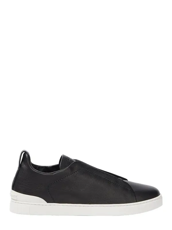 Zegna Triple Stitch Leather Sneakers - Black
