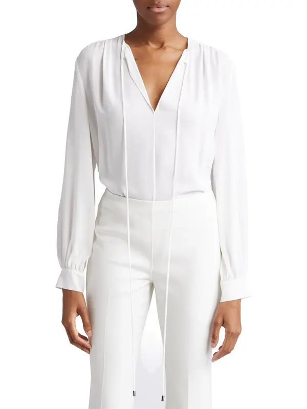 Michael Kors Split-neck Silk Blouse - Optic White