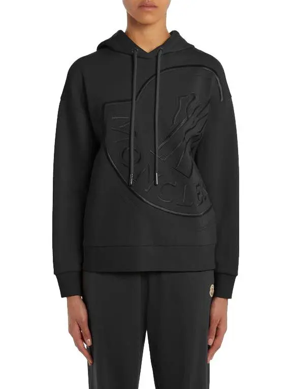 Moncler Oversized Embroidered Logo Hoodie - Black