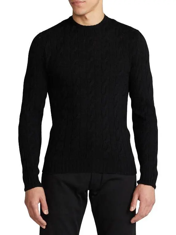 Ralph Lauren Purple Label Cable Knit Cashmere Crewneck Sweater - Classic Black