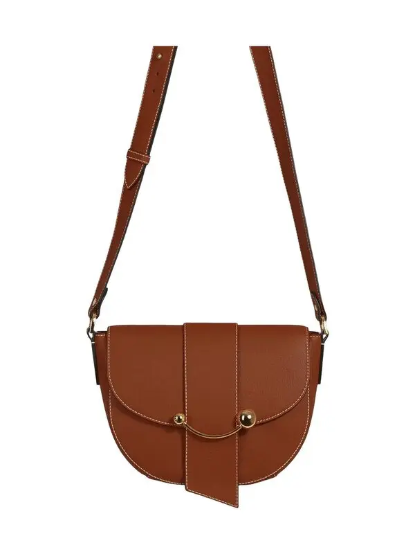 Strathberry Crescent Saddle Leather Crossbody Bag - Chestnut/ Vanilla