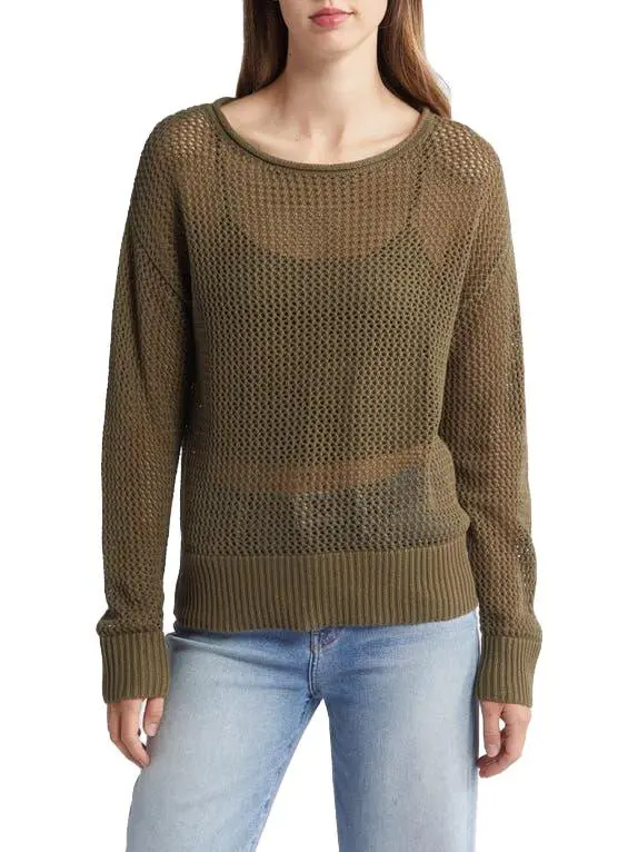 Sanctuary Cotton Open Knit Sweater - Burnt Olive