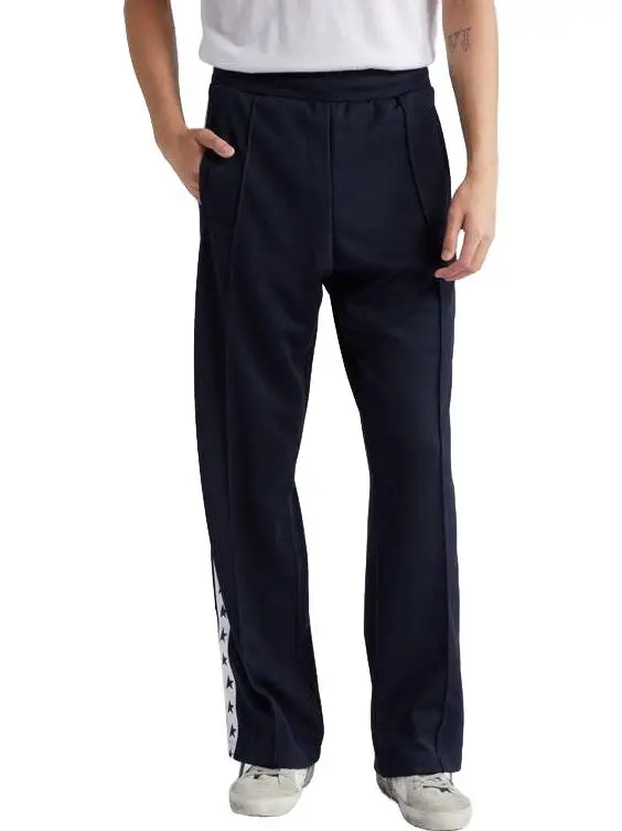 GOLDEN GOOSE Isaac Star Logo Tape Wide Leg Track Pants - Dark Blue/ White