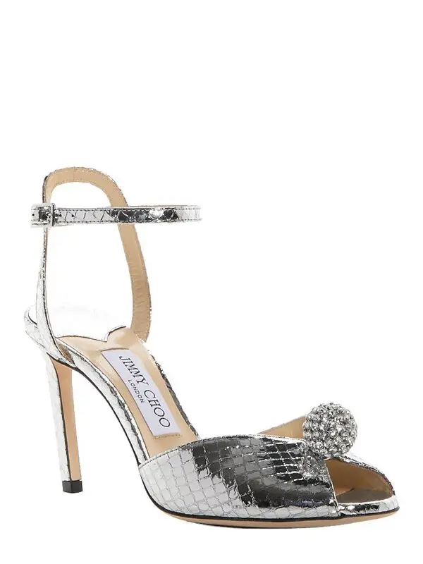 JIMMY CHOO Sacora 85 Embellished Sandals - Silver/crystal