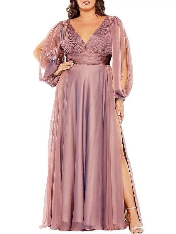 Mac Duggal Plus Embellished Puff Sleeve Gown - Antique Rose