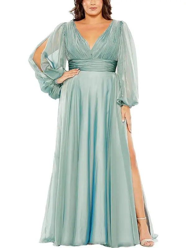 Mac Duggal Plus Embellished Puff Sleeve Gown - French Blue