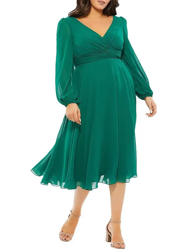 Mac Duggal Pleated Bell Sleeve Gown - Emerald