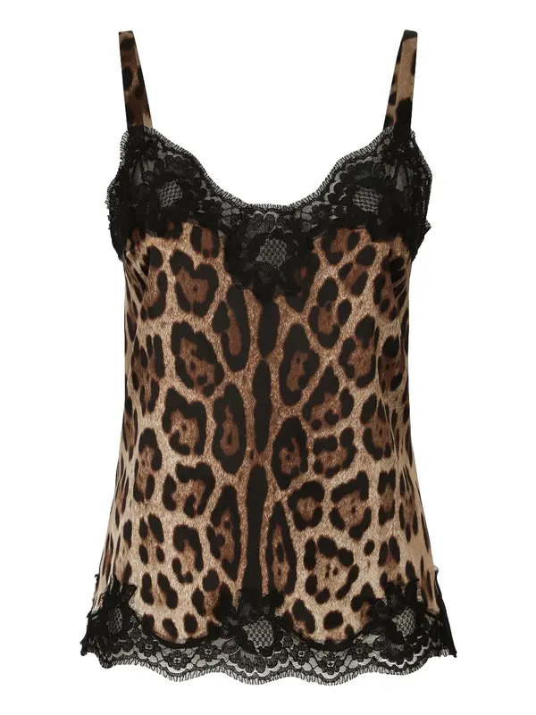Dolce & Gabbana Leopard-print Camisole With Lace Detailing - Brown