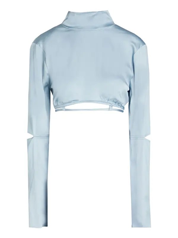 Jacquemus Mentallo Cropped Satin Top - Light Blue