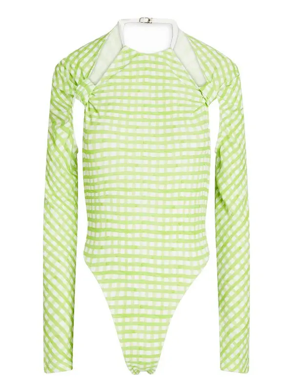 Jacquemus Nodi Cutout Knotted Gingham Jersey Bodysuit - Light Green