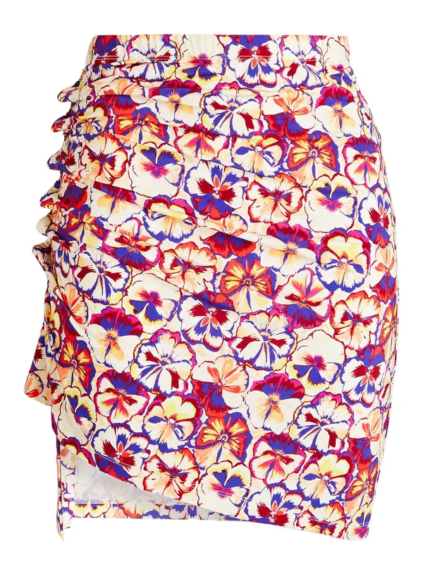 Rabanne Ruched Floral-print Jersey Mini Skirt - Red
