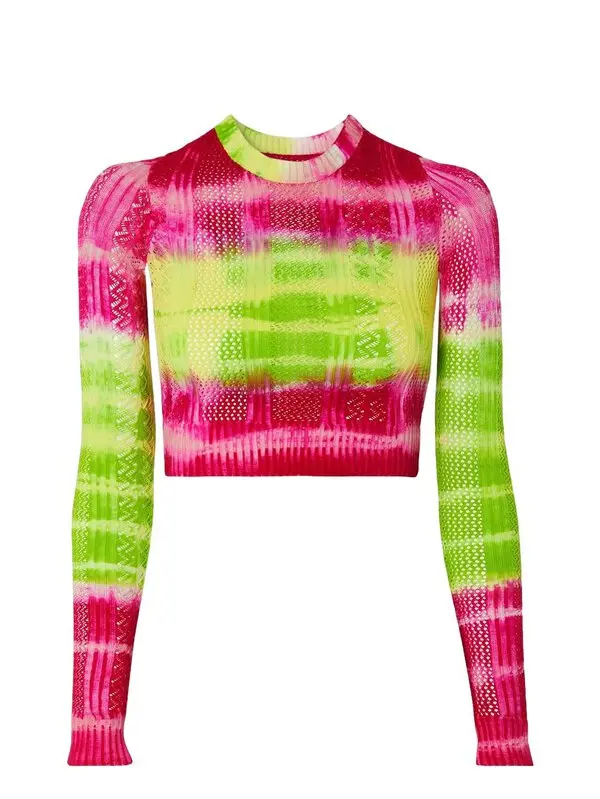 AGR Cropped Tie-dyed Pointelle-knit Top - Lime Green