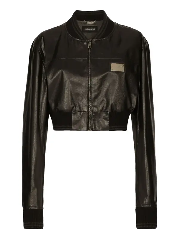 Dolce & Gabbana Logo-plaque Cropped Leather Jacket - Black