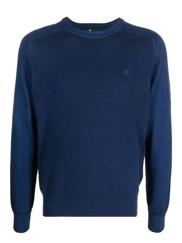 Etro Logo-embroidered Virgin Wool Sweater - Blue