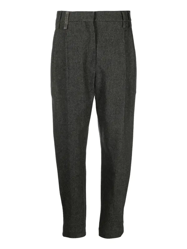 Brunello Cucinelli Monili-embellished Tapered Trousers - Grey