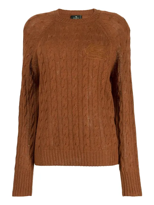 Etro Logo-embroidered Cable-knit Jumper - Brown