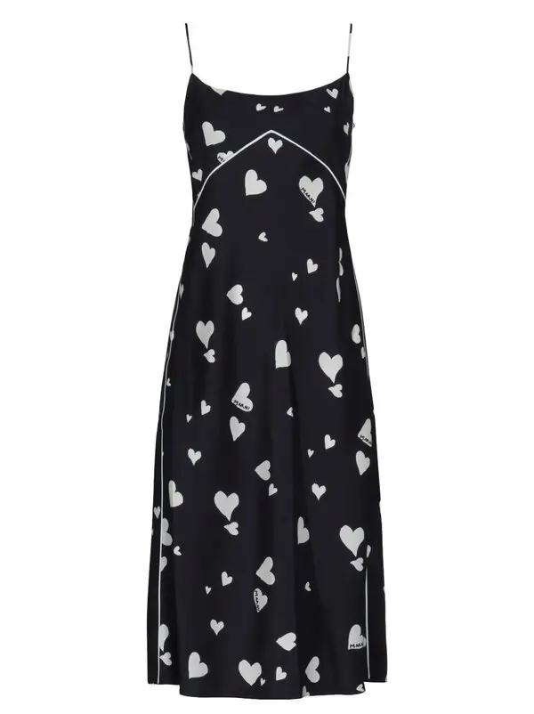 Marni Heart Print Silk Slip Dress - Black