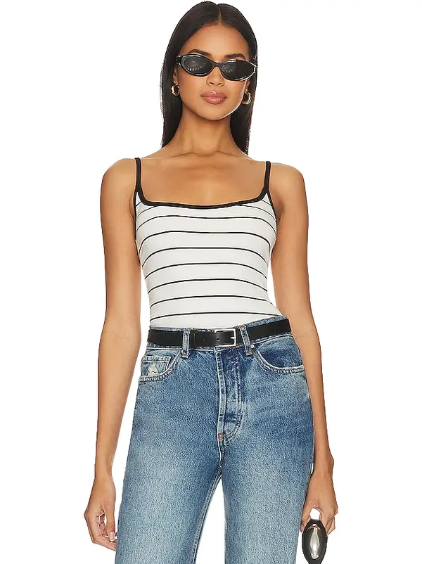 WeWoreWhat Scoop Cami Bodysuit - Ecru & Black Stripe