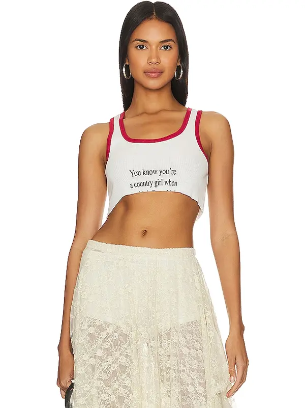 THE LAUNDRY ROOM Cropped Rib Tank - White & Red