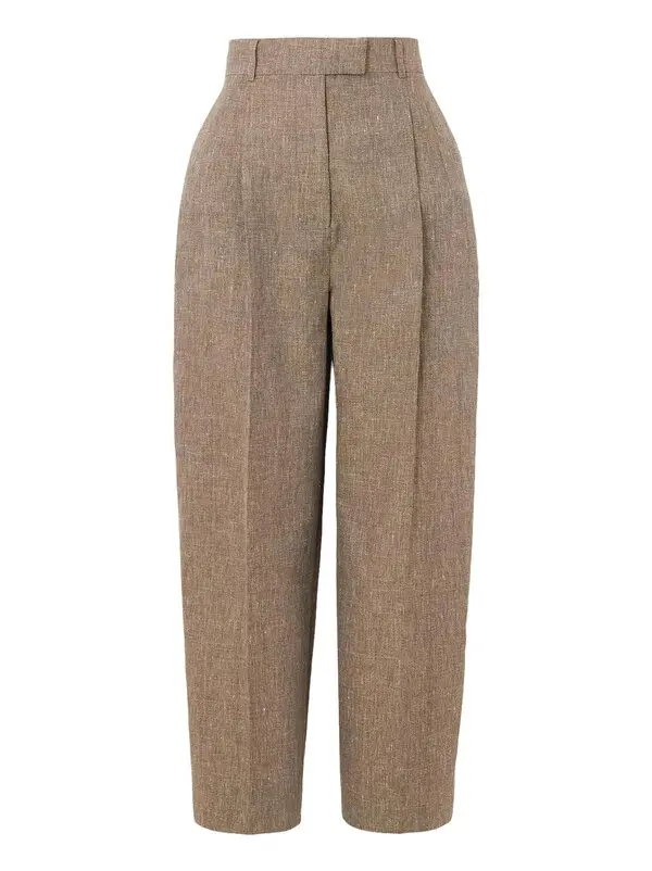 Loro Piana Wybie Cropped Pleated Linen-blend Wide-leg Pants - Brown