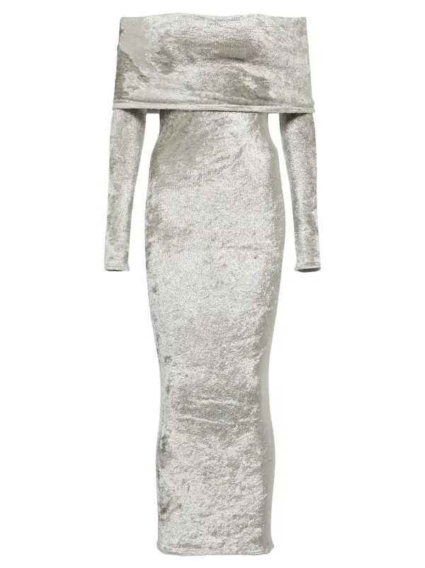 Alaïa Off-shoulder Velvet Midi Dress - Silver