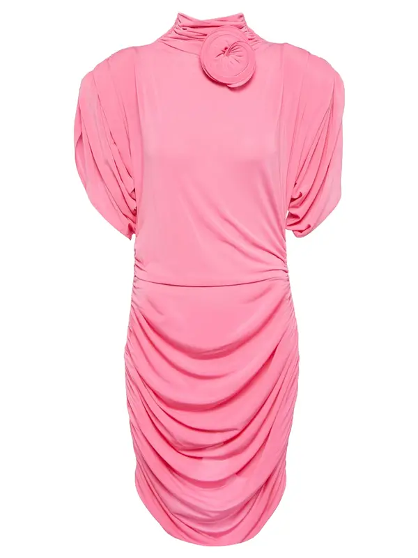 Magda Butrym Rose-appliqué Ruched Jersey Minidress - Pink