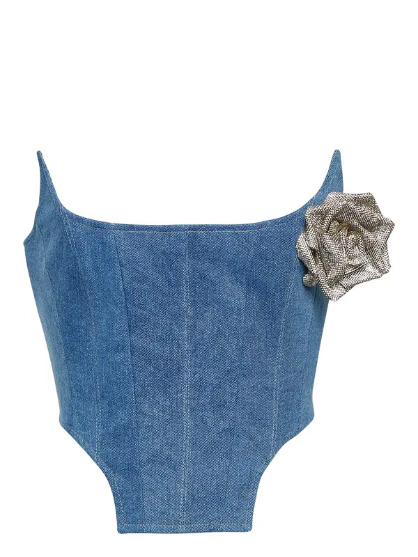 Giuseppe Di Morabito Floral-appliqué Denim Bustier - Blue