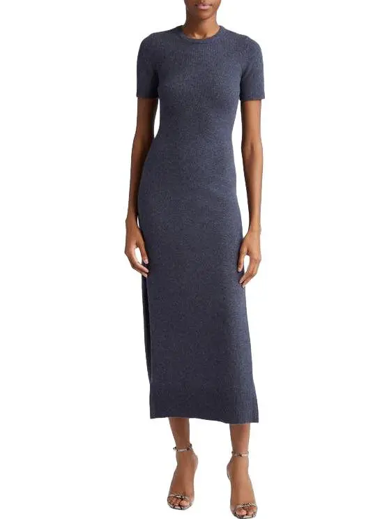 Michael Kors Short-sleeve Stretch Cashmere Sweater Dress - Indigo Melange