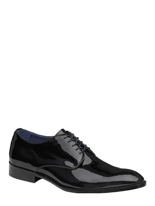 Johnston & Murphy Kinser Water Resistant Plain Toe Derby - Black Italian Patent Calfskin