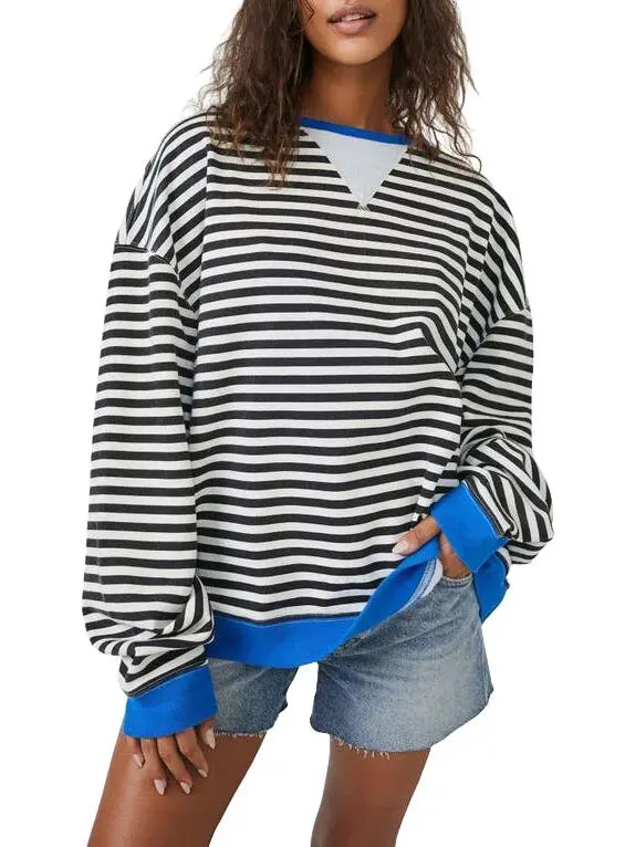 Free People Oversized Striped Sweatshirt - Black Combo