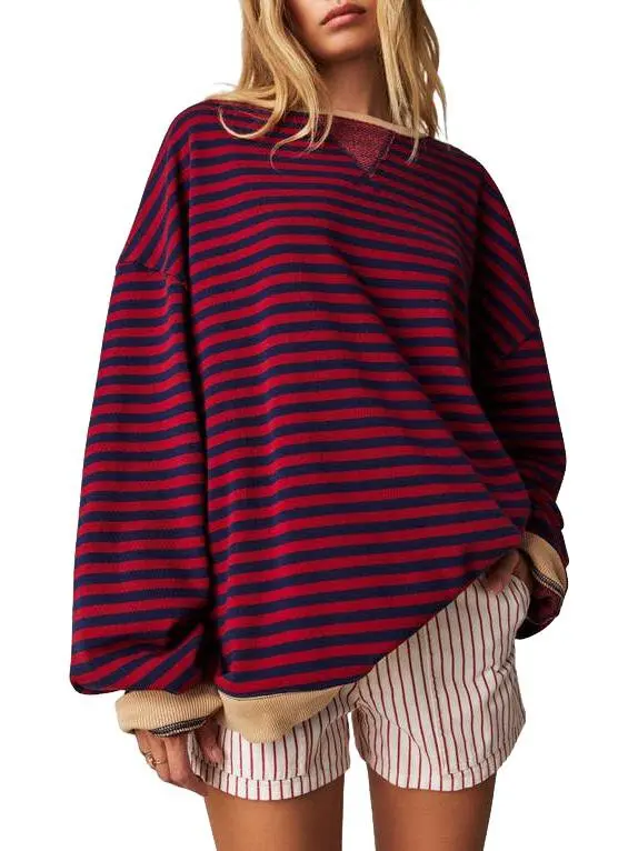 Free People Oversized Striped Sweatshirt - Nautical Combo