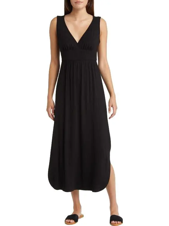 Loveappella Sleeveless V-neck Midi Dress - Black