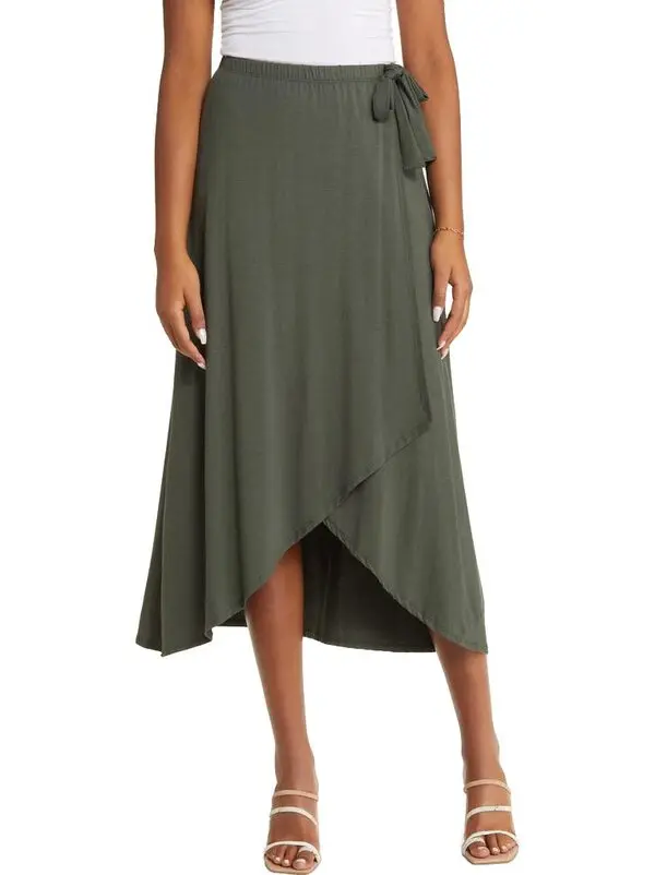 Loveappella Faux Wrap Skirt - Olive