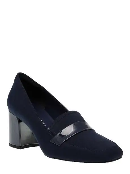 Anne Klein Telepathy Block Heel Pumps - Navy Stretch