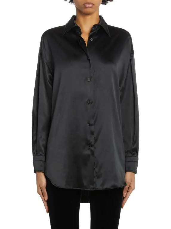 TOM FORD Relaxed Fit Stretch Silk Satin Blouse - Black