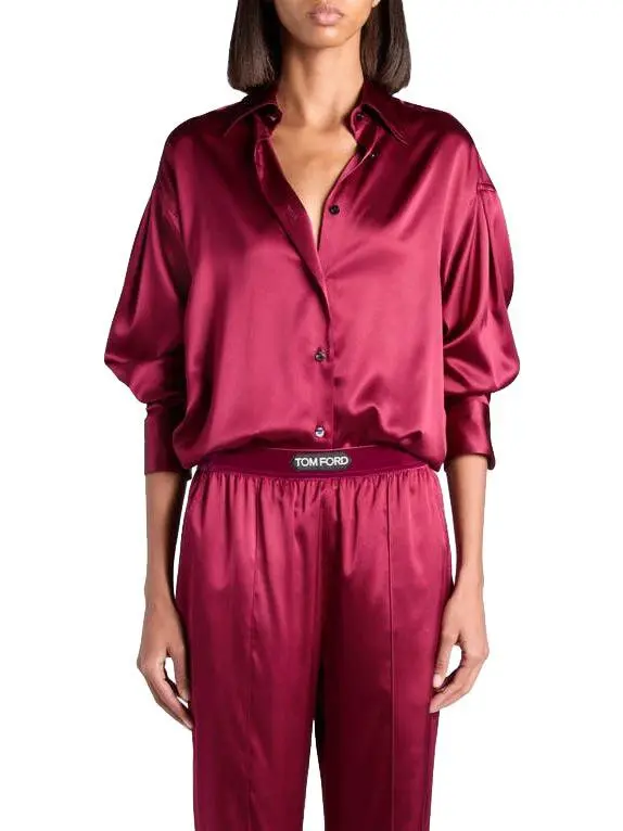 TOM FORD Relaxed Fit Stretch Silk Satin Blouse - Gv481 Deep Plum