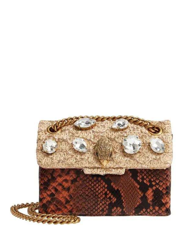 Kurt Geiger Mini Kensington Raffia And Snake Embossed Crossbody Bag - Camel/other