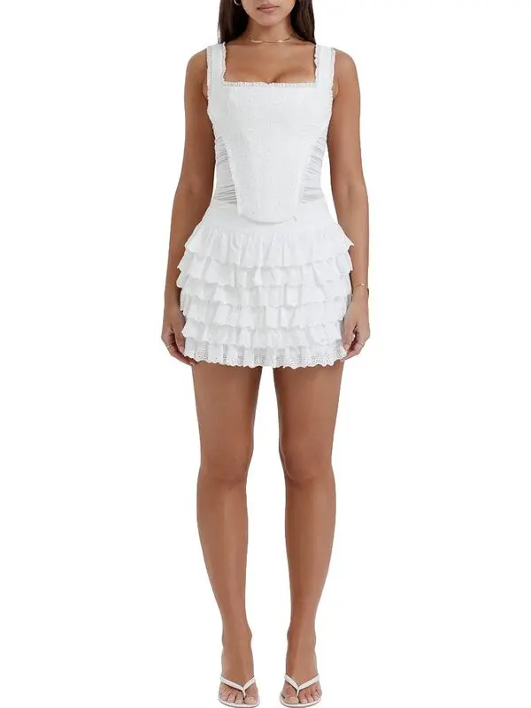 House Of Cb Fifi Ruffle Eyelet Miniskirt - White