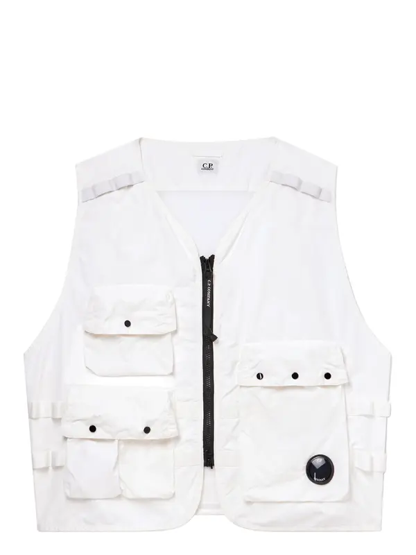 C.P. COMPANY Logo-appliquéd Shell And Mesh Gilet - White