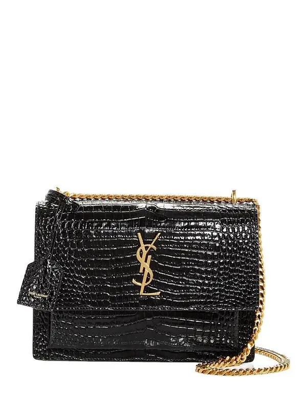 Saint Laurent Sunset Shoulder Bag - Noir Croc/gold