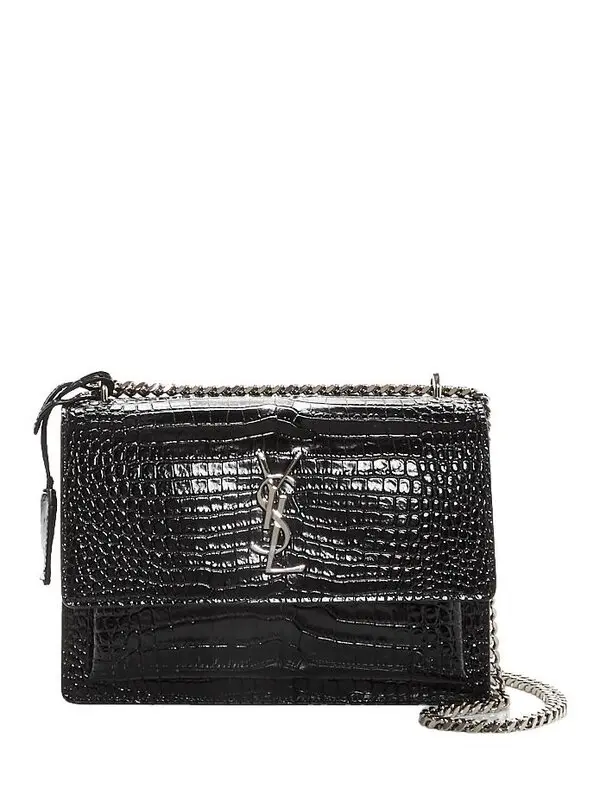 Saint Laurent Sunset Shoulder Bag - Noir Croc/sliver
