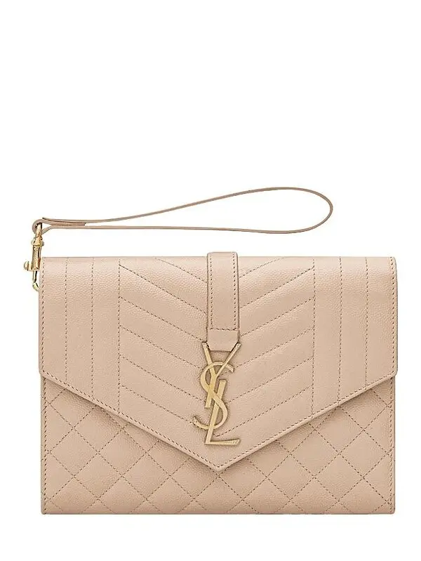 Saint Laurent Envelope Flap Pouch - Dark Beige