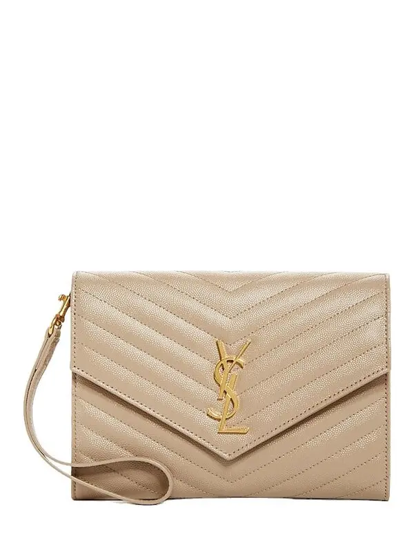 Saint Laurent Cassandre Matelasse Flap Pouch - Beige Grain Leather/gold