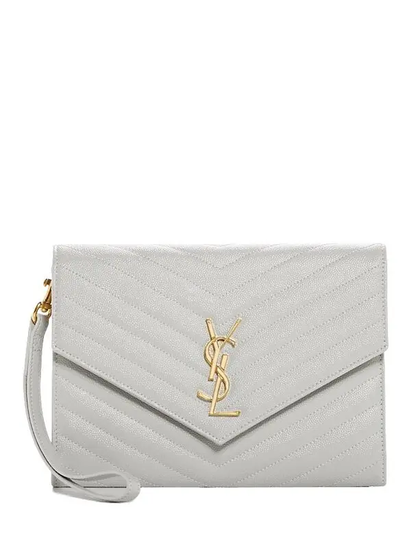 Saint Laurent Cassandre Matelasse Flap Pouch - White Grain Leather/gold