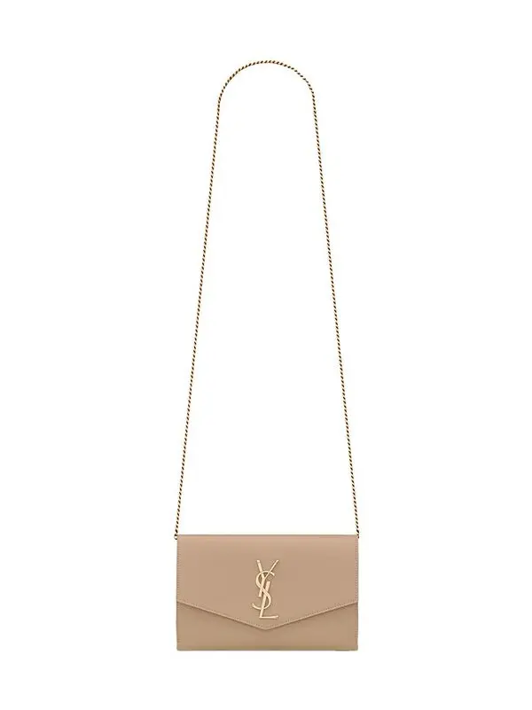 Saint Laurent Uptown Chain Wallet - Beige Grain De Poudre Leather/gold