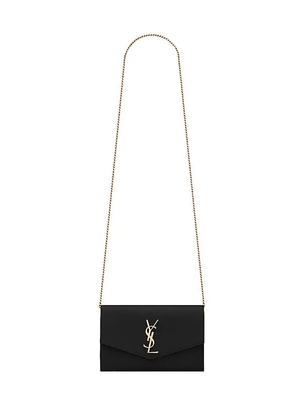 Saint Laurent Uptown Chain Wallet - Black Grain De Poudre Leather/gold