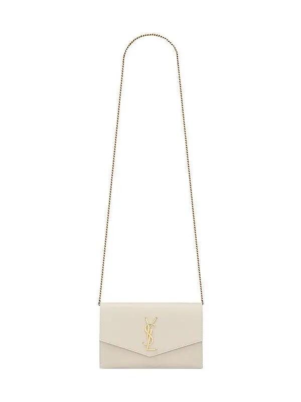 Saint Laurent Uptown Chain Wallet - White Grain De Poudre Leather/gold