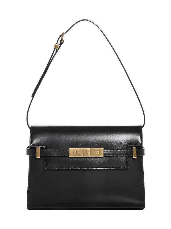Saint Laurent Manhattan Shoulder Bag - Black Leather/gold