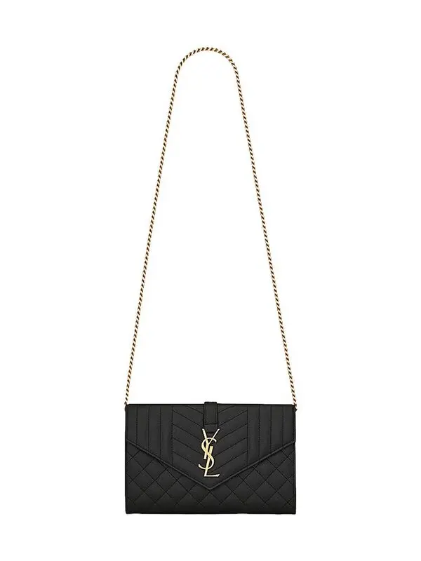 Saint Laurent Cassandre Chain Shoulder Bag - Black Grain Leather/gold